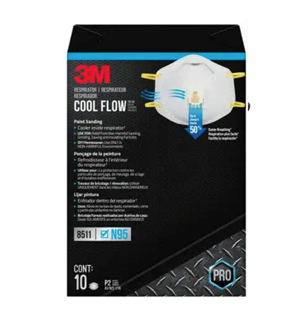 3M 8511 N95 Respirator with Cool Flow Valve Pk 10/Box - Aboff's